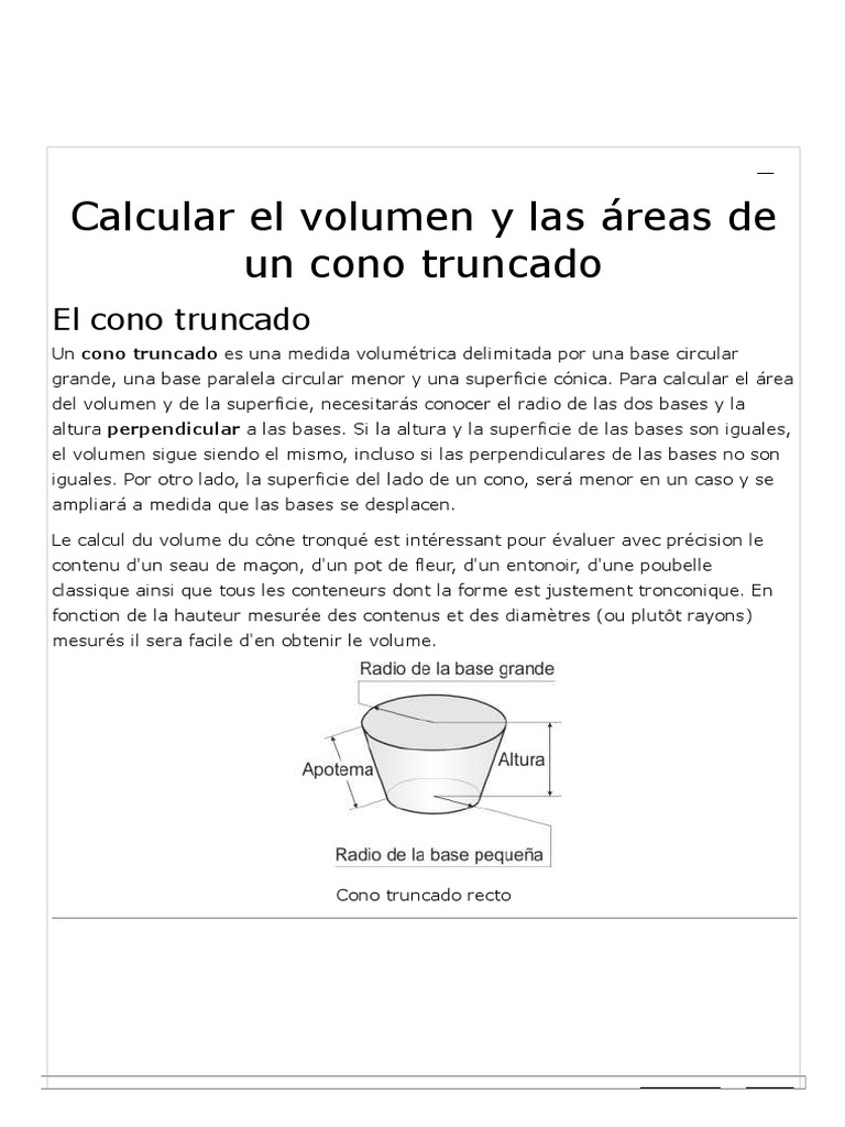 Calcular El Volumen y Las Áreas de Un Cono Truncado | PDF | Geometría ...
