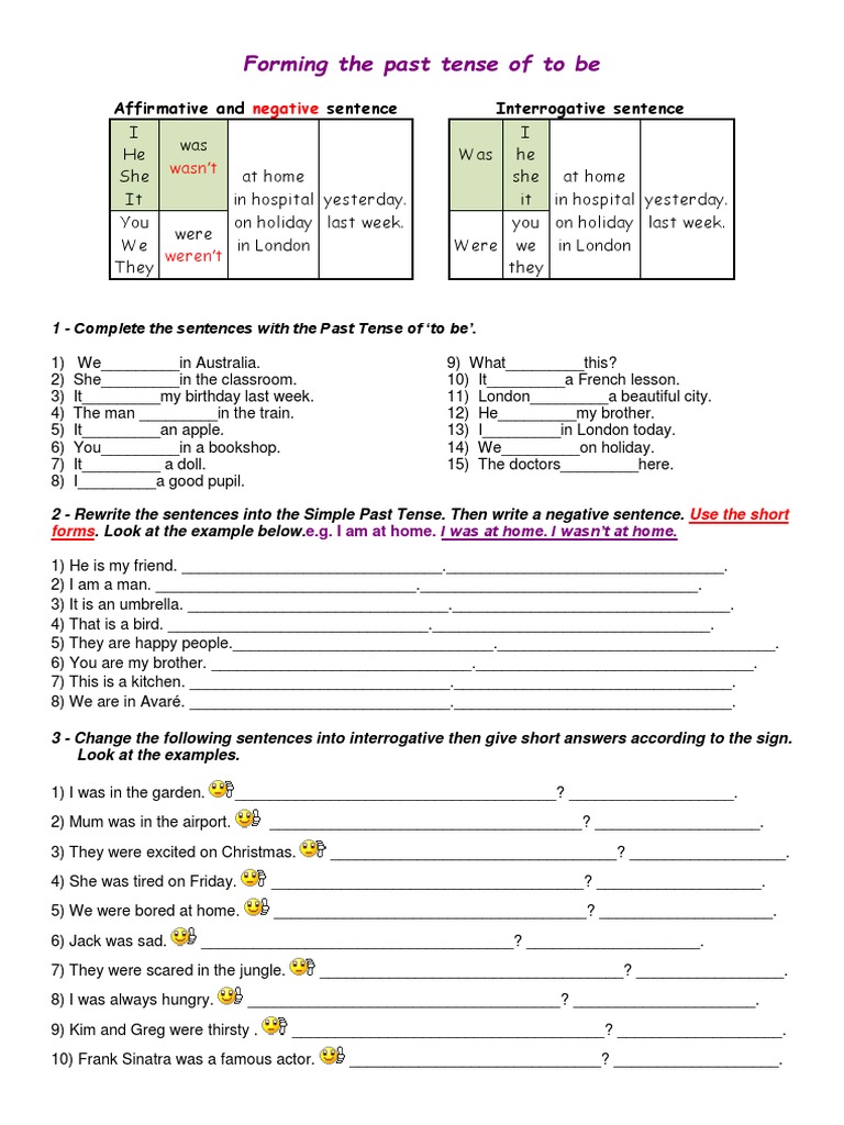 Past Tense of "To Be" Exercises | PDF | Onomastics | Linguistics