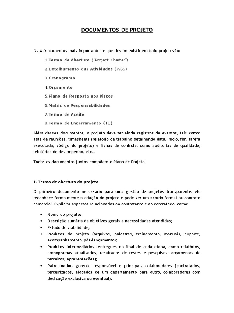 7 - Documentos de Projeto | PDF | Gestão de projetos | Qualidade (negócios)