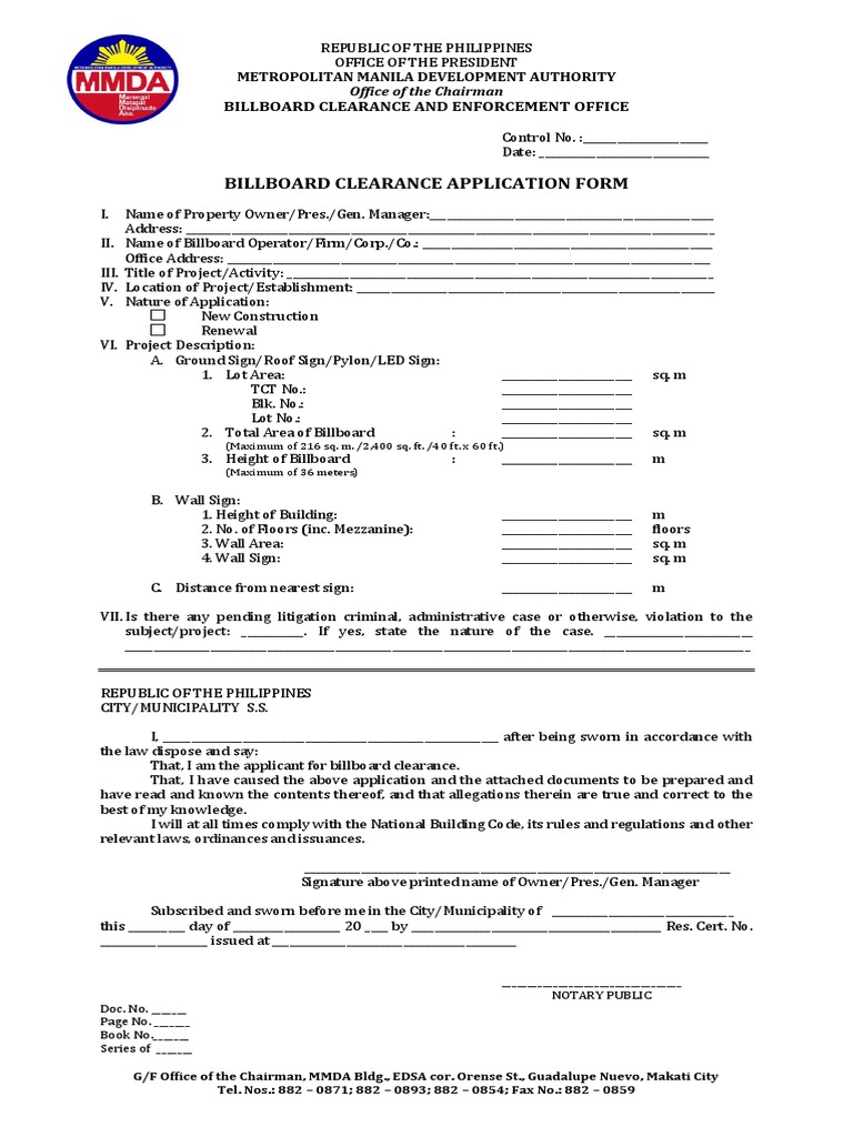 Billboard Clearance Application Form | PDF | Public Law | Virtue