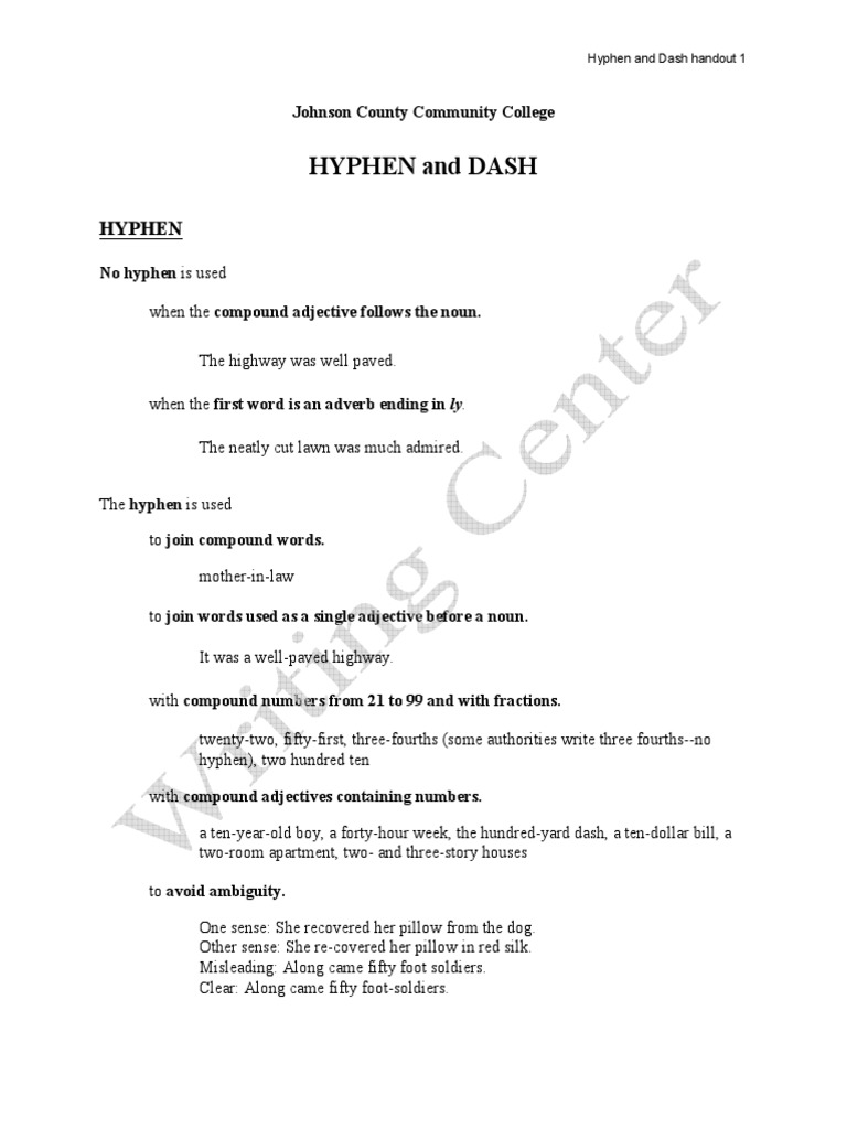 Hyphen and Dash | PDF | Comma | Punctuation