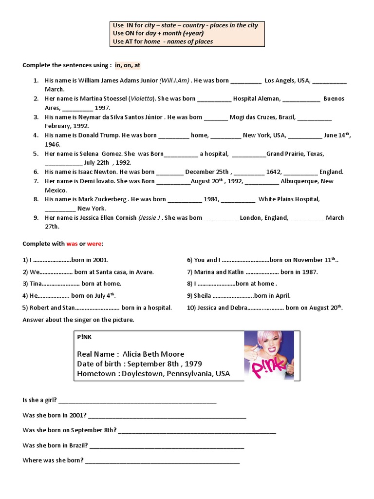 Complete The Sentences Using: In, On, at | PDF | Leisure