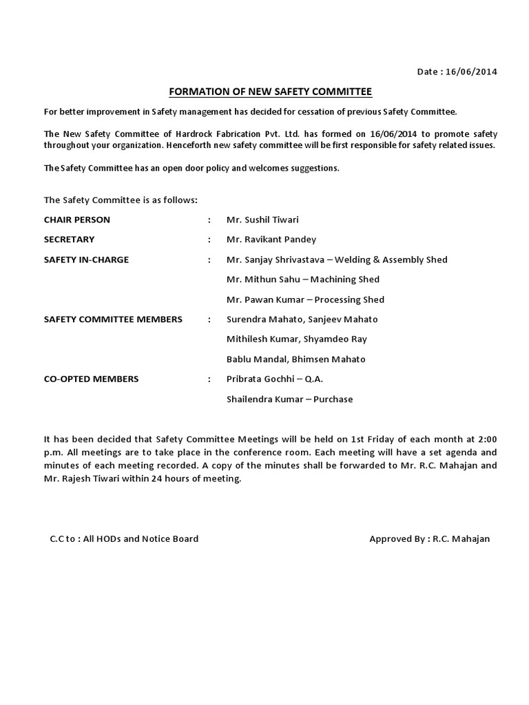 Formation of SAFETY Committee | PDF