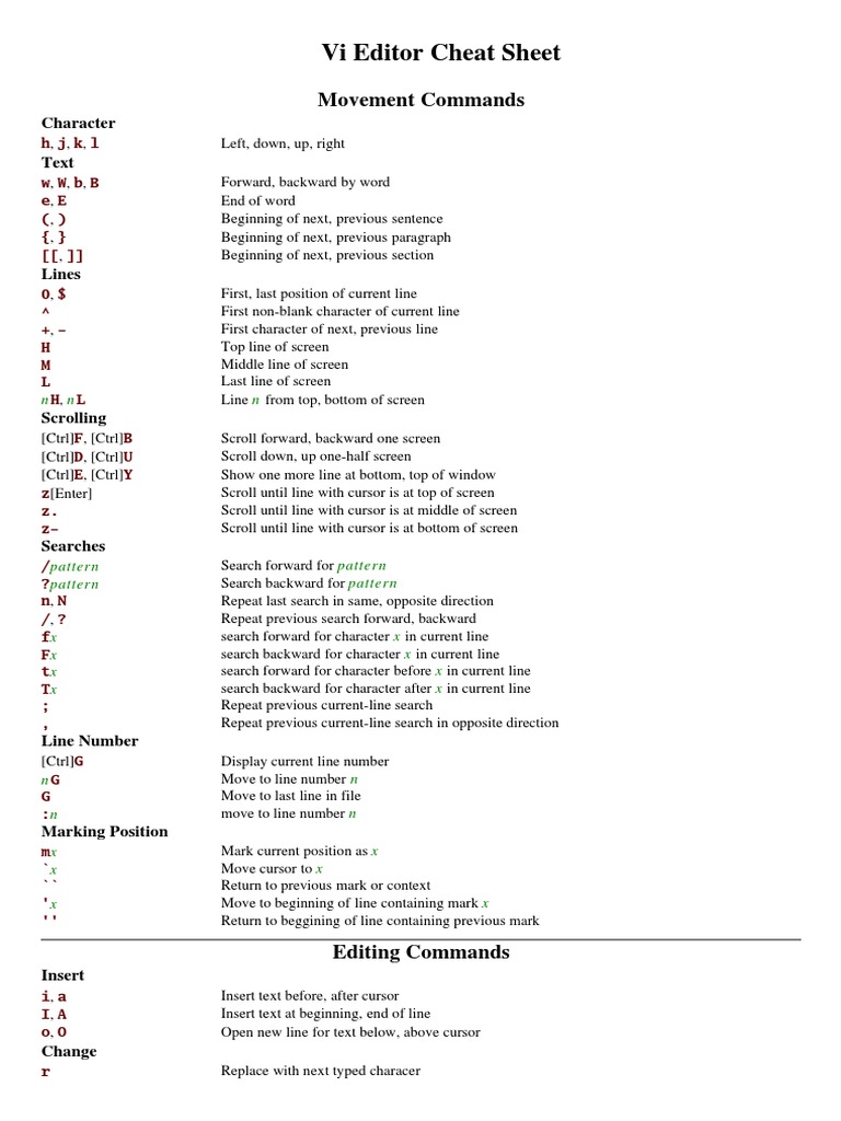 Vi Editor Cheat Sheet: Movement Commands | PDF | Human–Computer ...