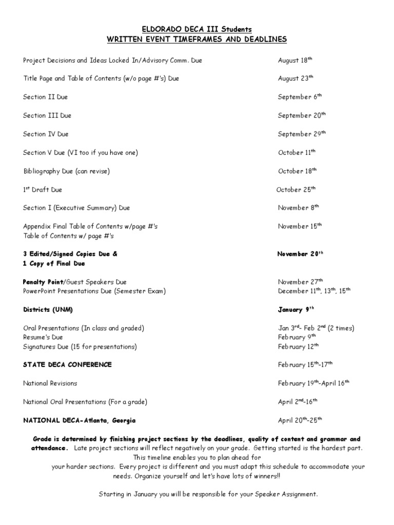 Eldorado Deca Written Event Timeframes | PDF