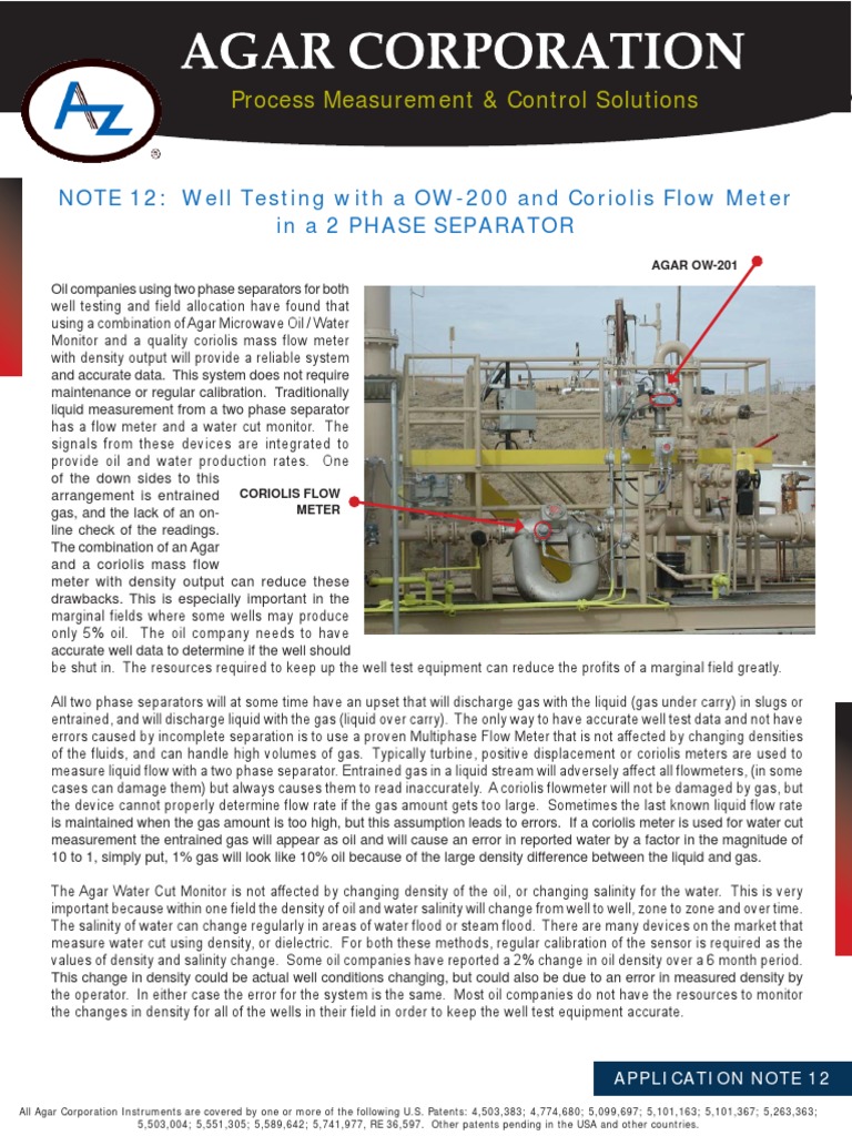 Agar OW201 and Coriolis Meter Appl 12 | PDF | Flow Measurement | Density