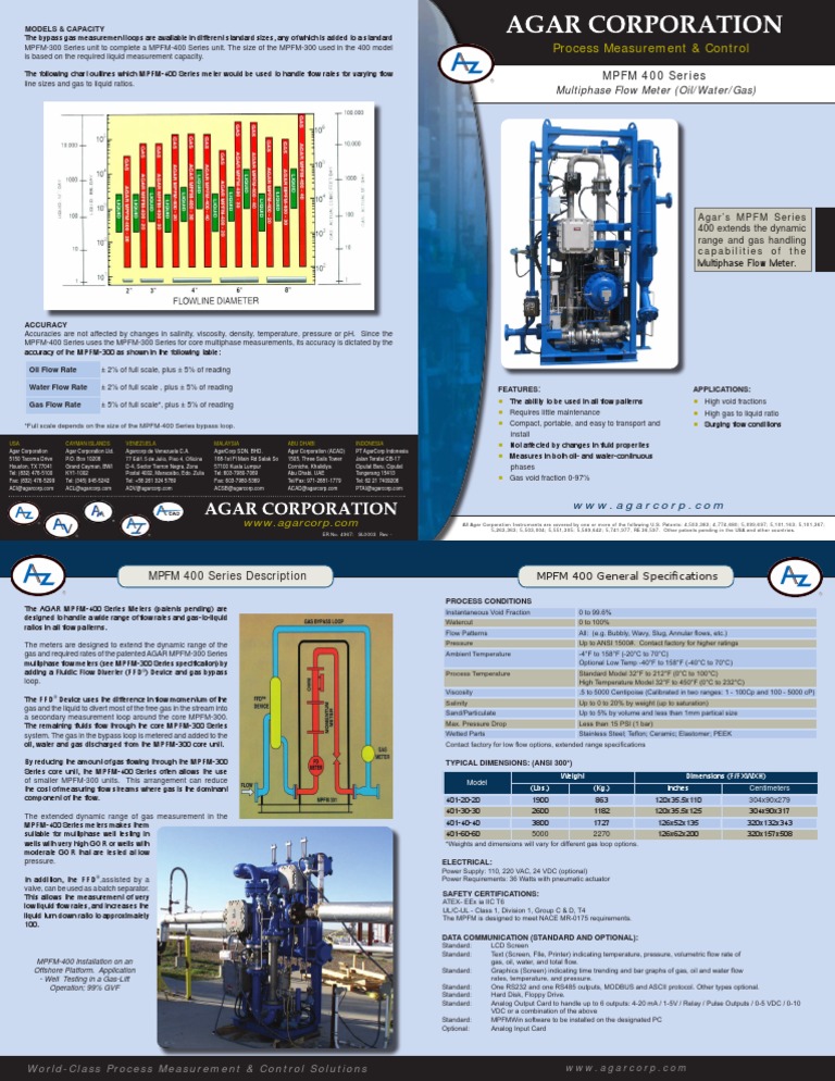 Agar400series MPFM Spec | PDF | Gases | Fluid Dynamics