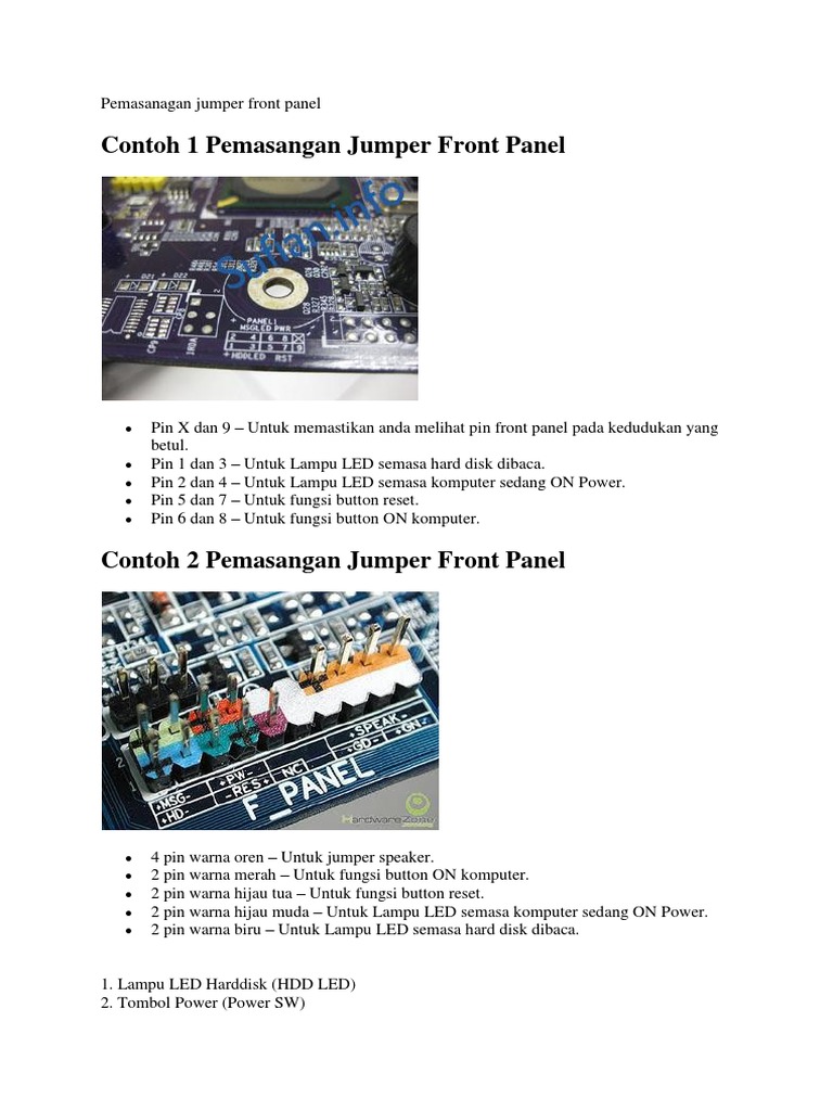 Pemasangan Jumper Front Panel PC | PDF | Komputer | Teknologi & Rekayasa