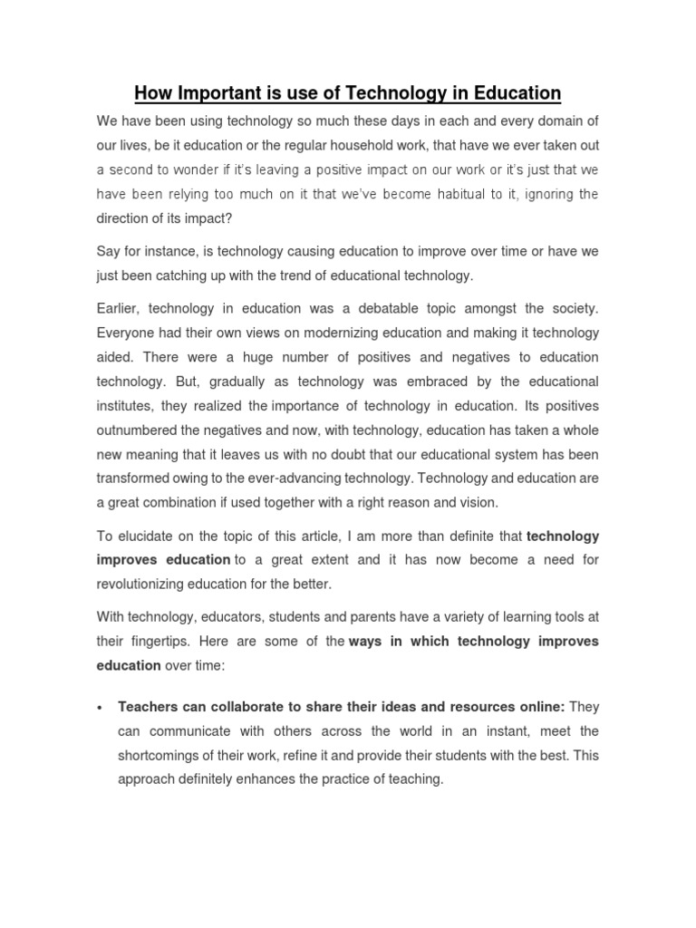 How Important Is Use of Technology in Education | PDF | Educational ...