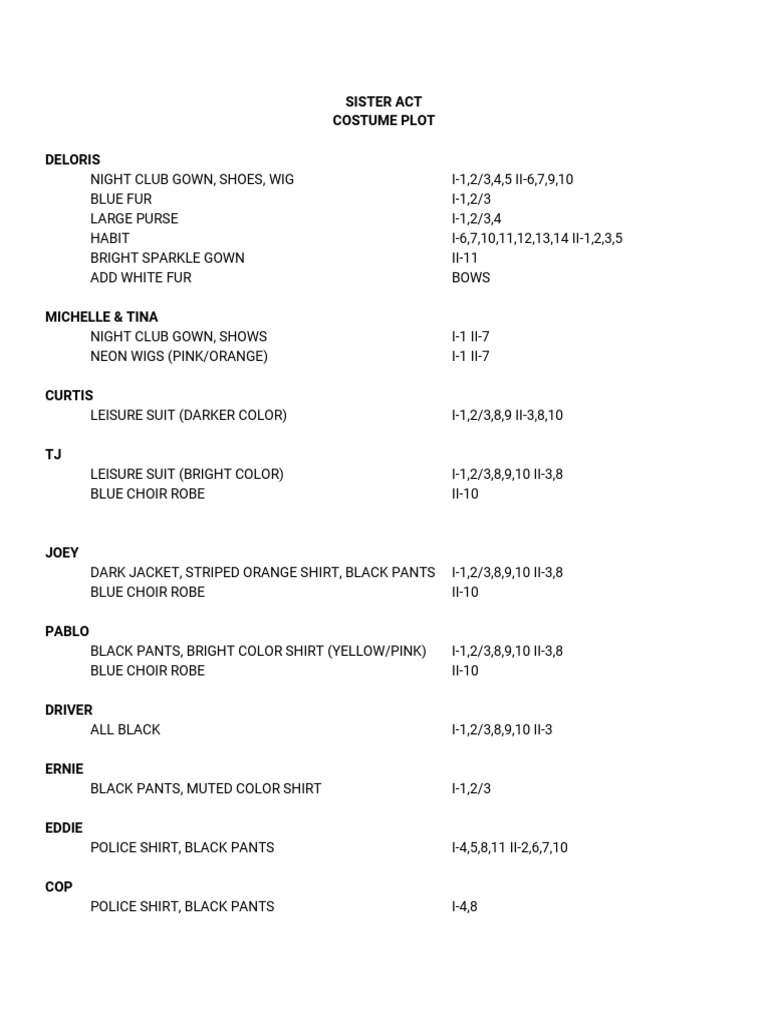 Sister Act Costume Plot: A Breakdown of Character Costumes for Each ...