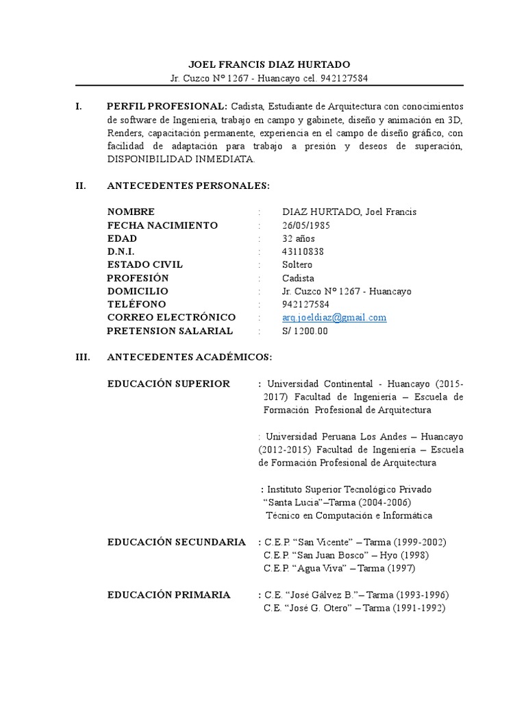 Curriculum Vitae Joel | PDF | Perú | Science