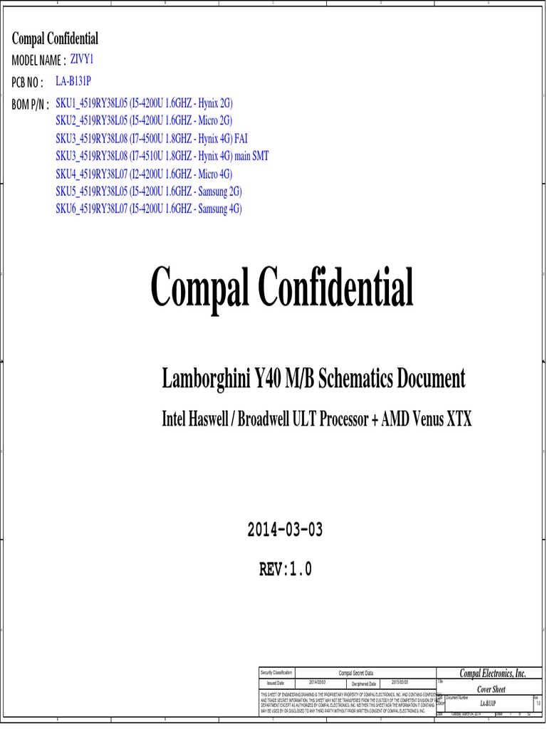 Compal La-B131p r1.0 Schematics | PDF | Computer Hardware | Electronic Engineering