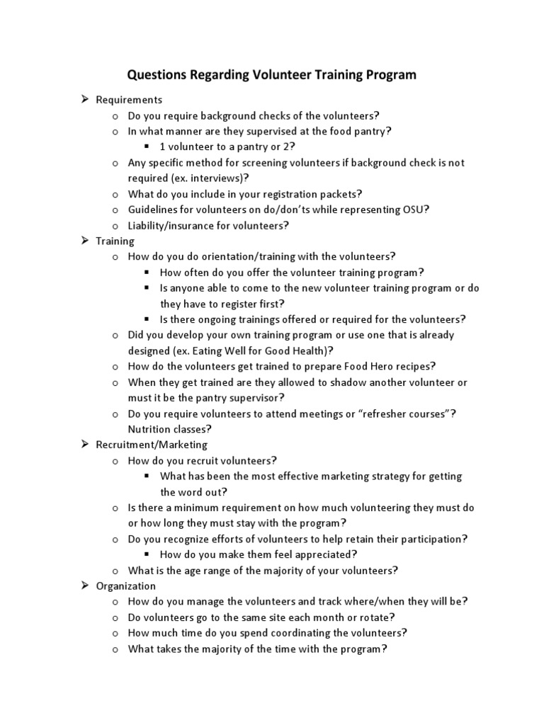 Volunteer Program Questions | PDF | Volunteering | Business