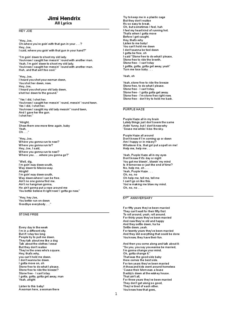 Hendrix | PDF | Jimi Hendrix | Songs Written