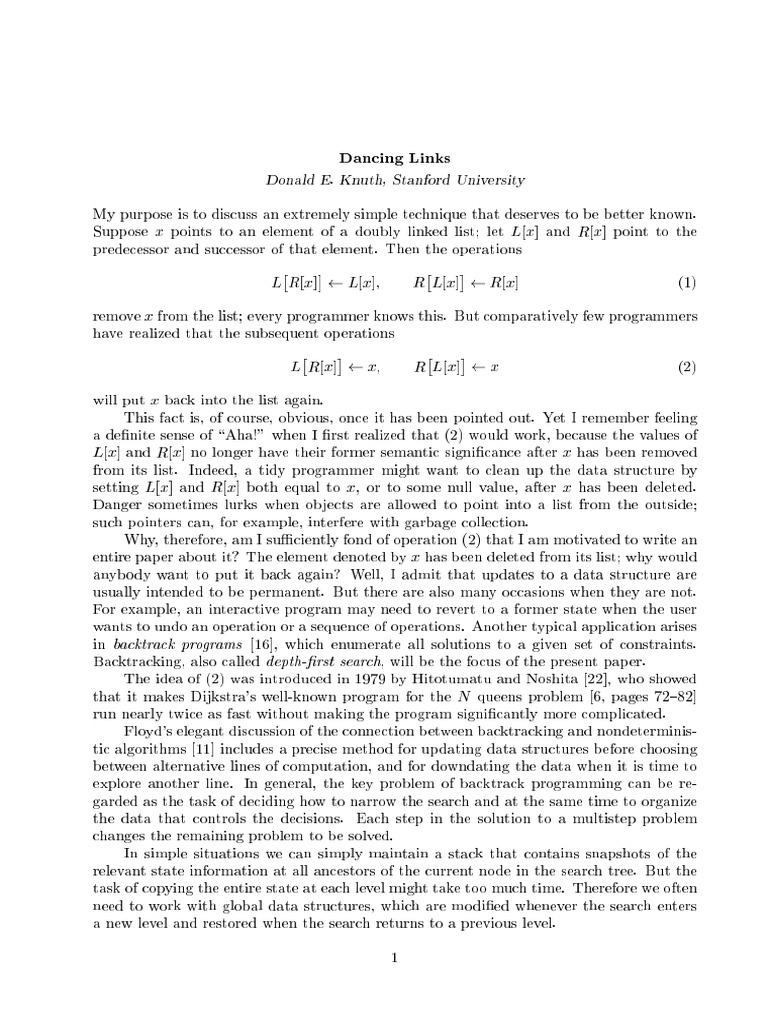 Dancing Links | Download Free PDF | Algorithms And Data Structures | Teaching Mathematics