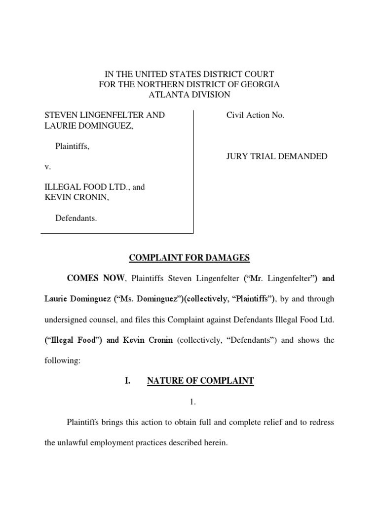 Lingenfelter Dominguez FLSA Complaint (00326377xAB14F) | Fair Labor ...