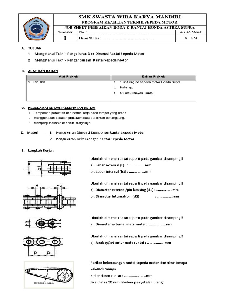 Jobsheet Perbaikan Roda Rantai | PDF | Teknologi & Rekayasa