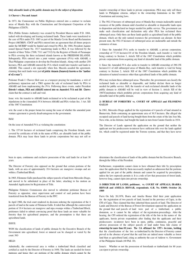 1) Chavez v. Pea and Amari: Only Alienable Lands of The Public Domain ...