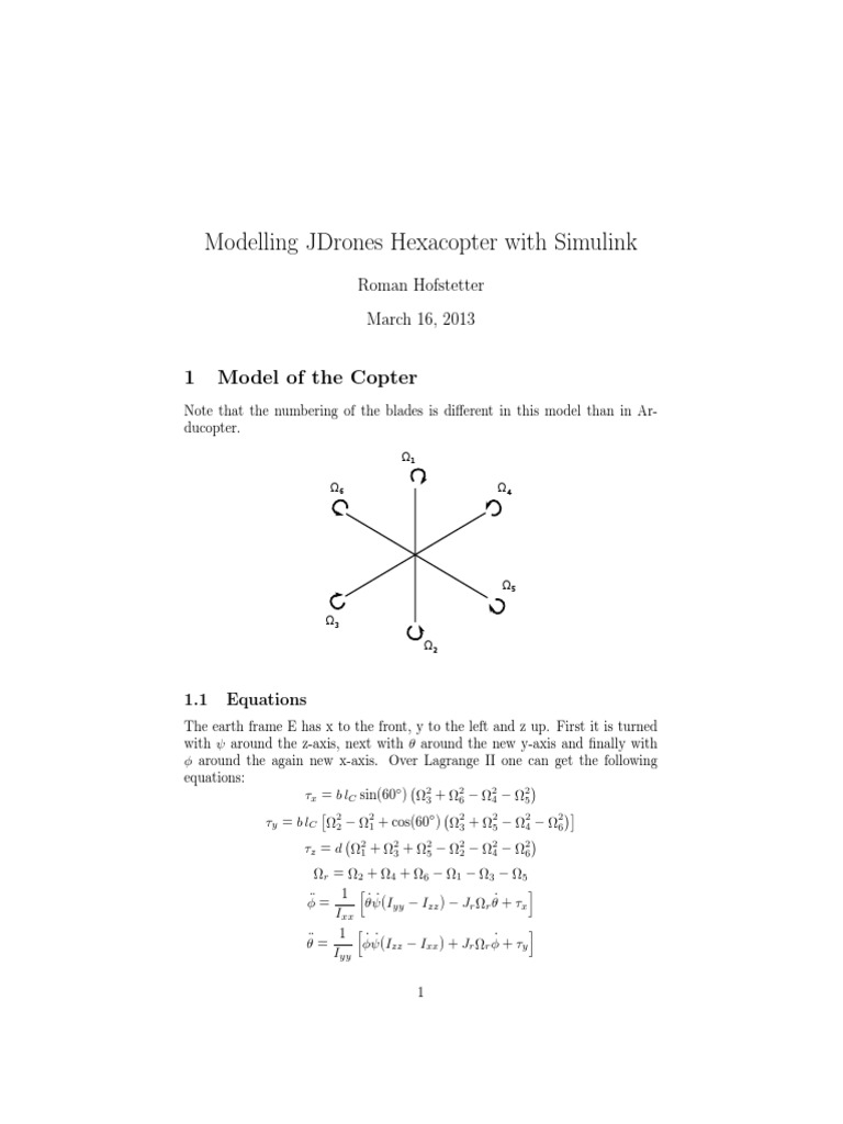 Modelling JDrones Hexacopter With Simulink | PDF | Trigonometric ...