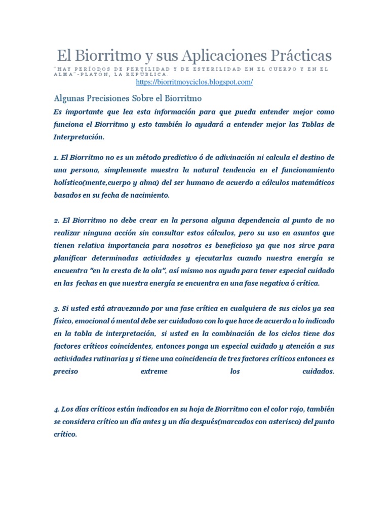 El Biorritmo y Sus Aplicaciones Prácticas | PDF | Fase (ondas) | Toma ...
