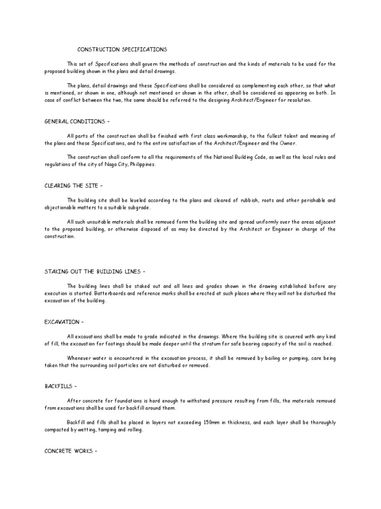 Naga House Construction Specifications | PDF | Framing (Construction ...