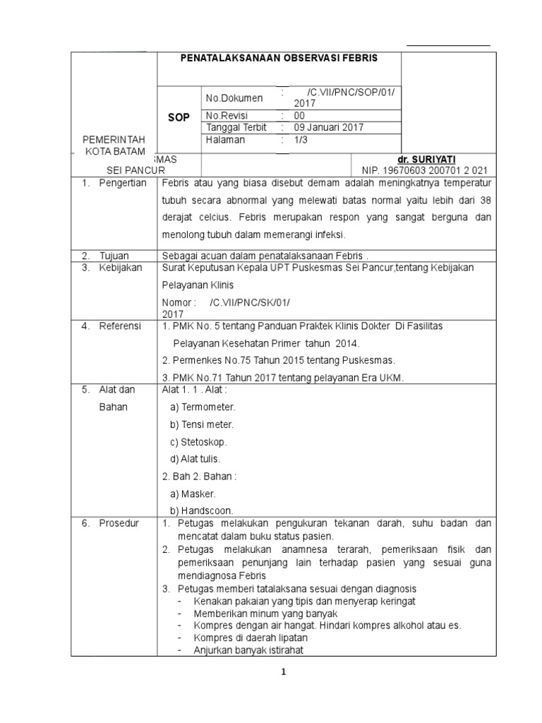 Sop Observasi Febris | PDF | Pengembangan Diri | Kesehatan Holistik