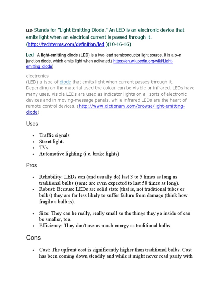 Stands For "Light-Emitting Diode." An LED Is An Electronic Device That ...