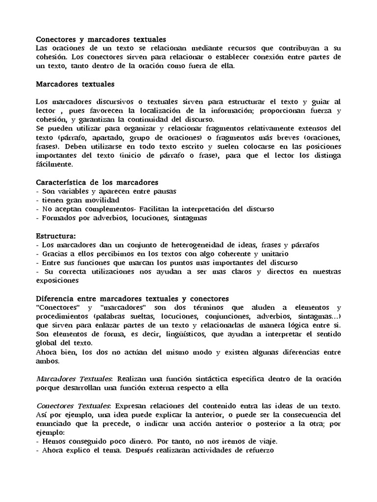 Conectores y Marcadores Textuales | PDF