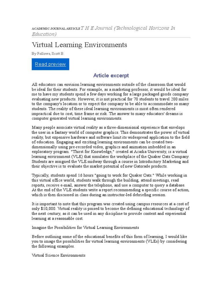 Vitual Learning Environments | PDF | Virtual Reality | Computer Graphics