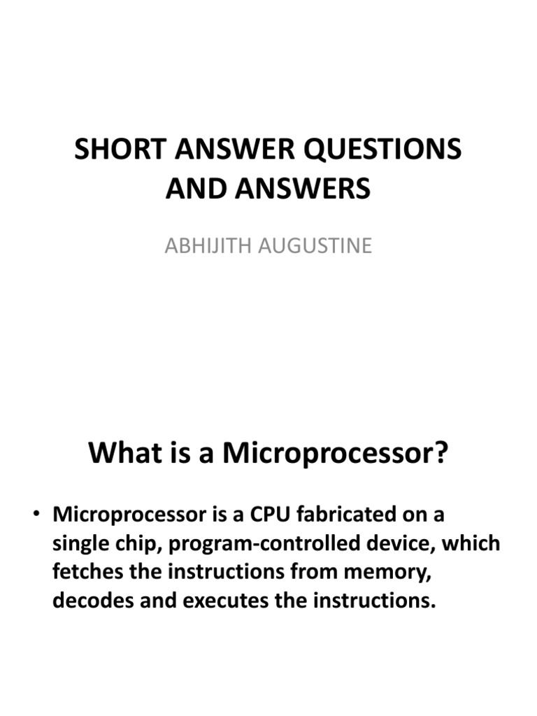Microprocessor Fundamentals Questions and Answers | PDF