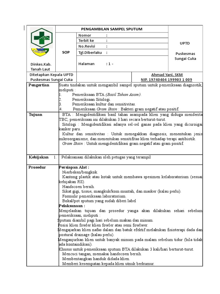 Sop Pengambilan Sputum | PDF