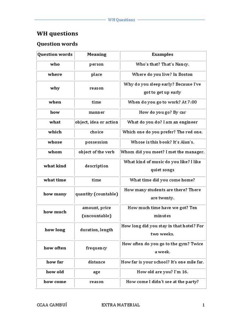 WH Questions | PDF | Verb | Grammar