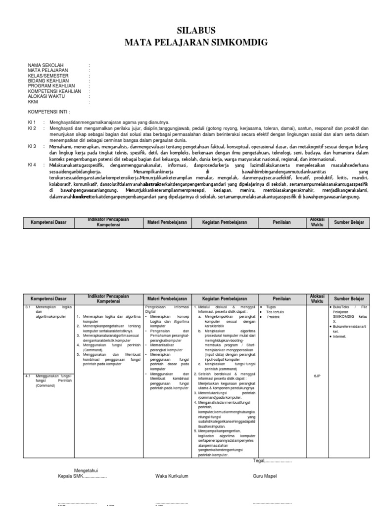 Silabus Simkomdig SMK KD 1 | PDF