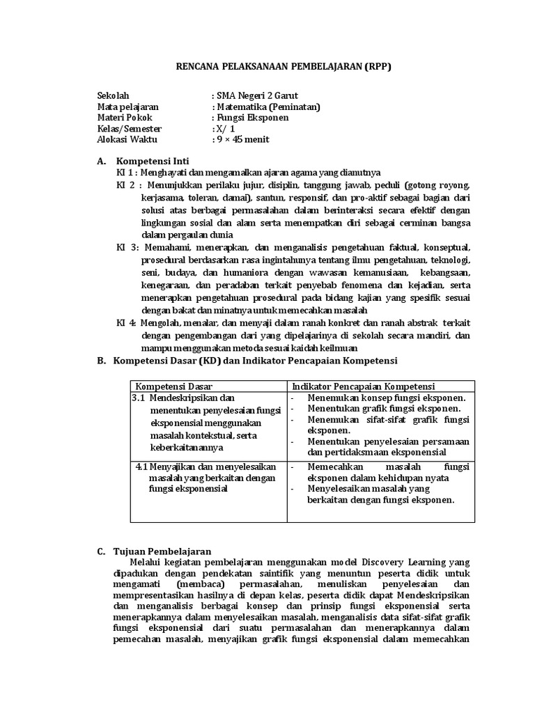 RPP Fungsi Eksponen | PDF