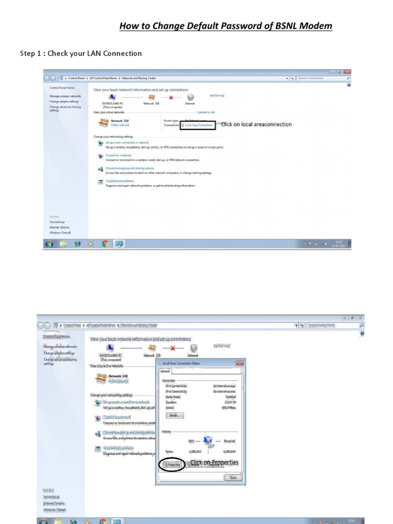 How To Change Default Password of BSNL Modem: Step 1: Check Your LAN Connection | PDF
