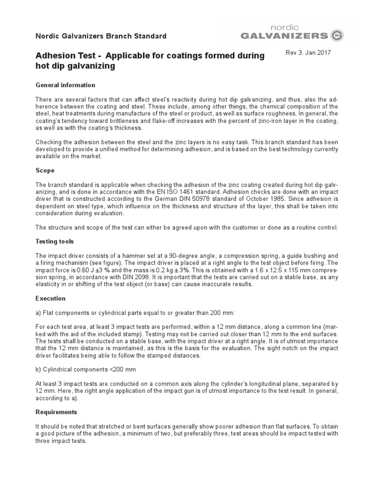 Adhesion Test - Applicable For Coatings Formed During Hot Dip ...