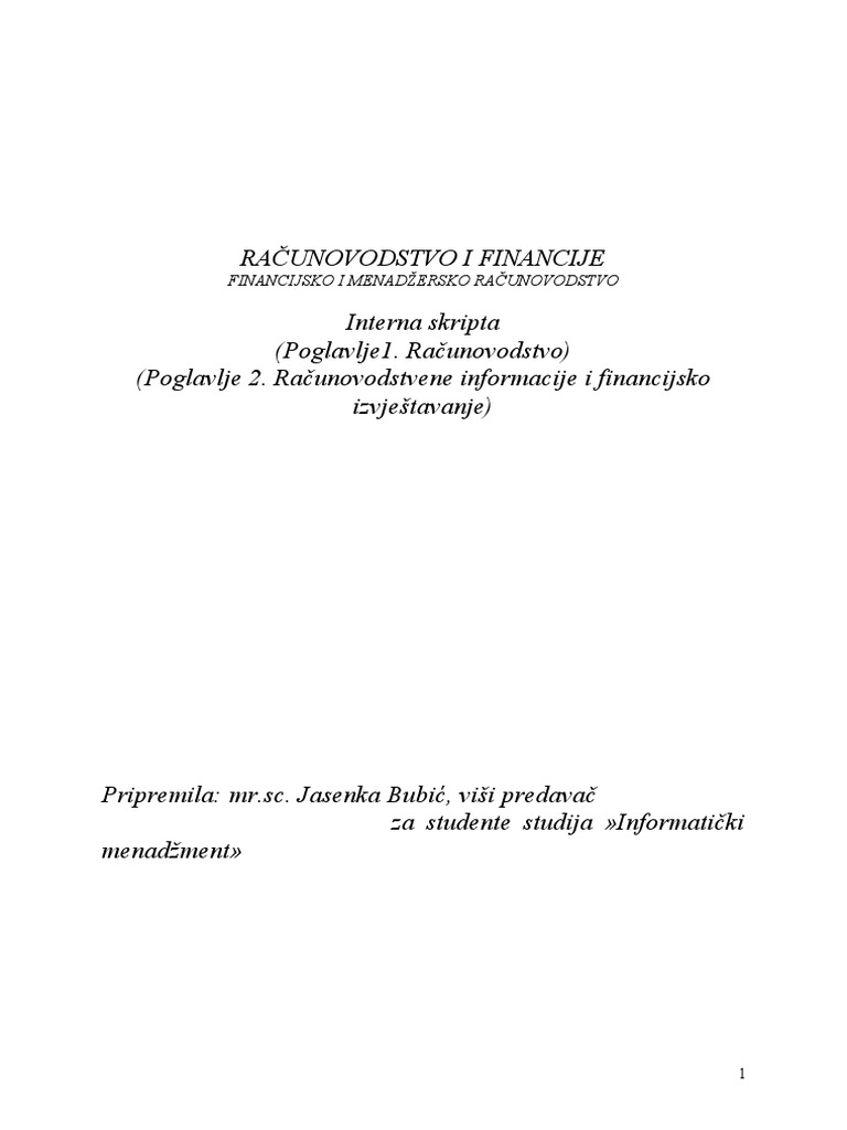Racunovodstvo I Financije Skripta | PDF