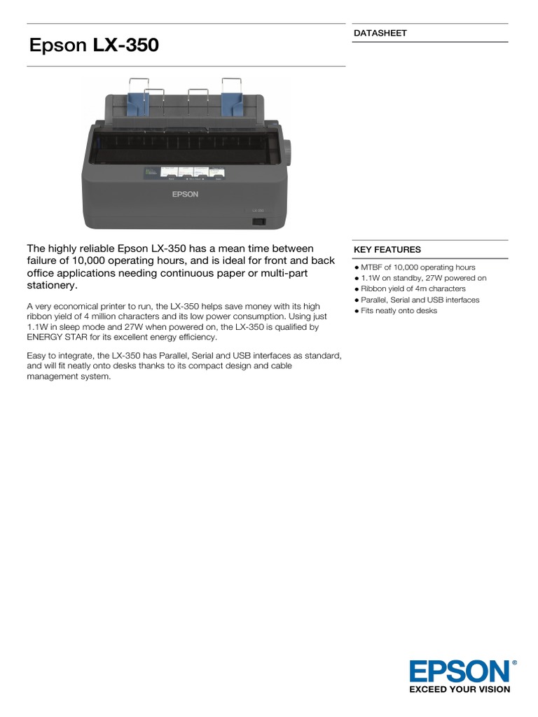 Epson LX-350 Printer Datasheet | PDF | Printer (Computing) | Computer ...