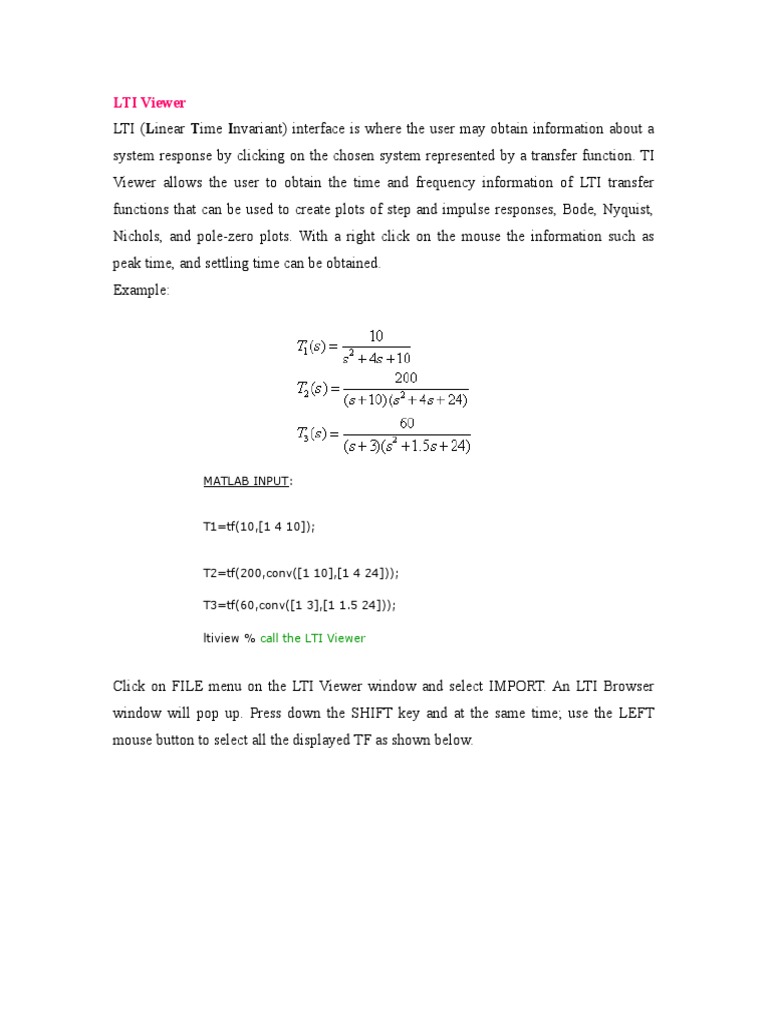 LTI Viewer: Matlab Input | Download Free PDF | Systems Theory | Cybernetics