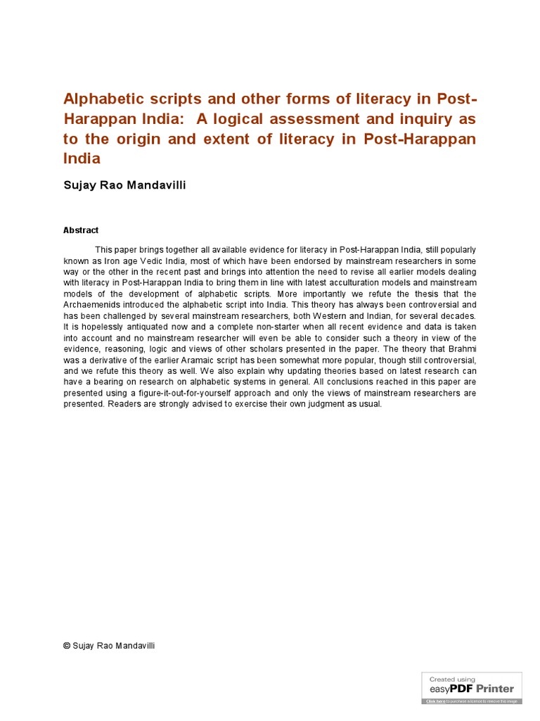 Sujay Alphabetic Scripts and Other Forms of Literacy in Post-Harappan ...