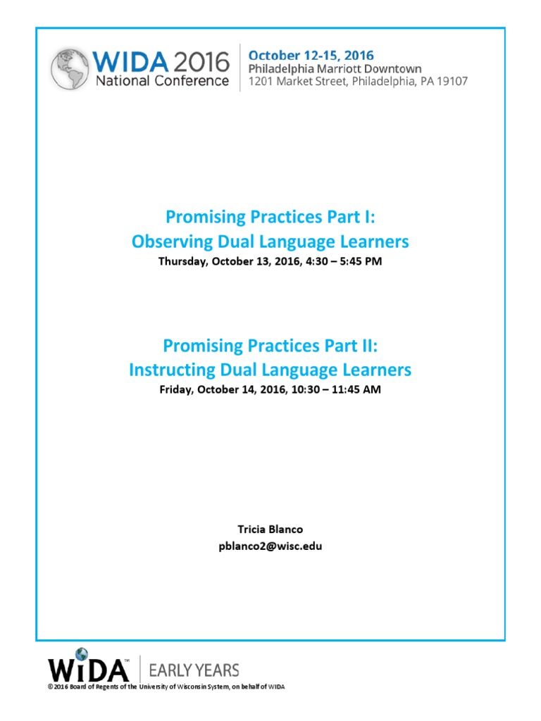 Promising Practices Part I - Observing Dual Language Learners Handout | PDF | Language ...