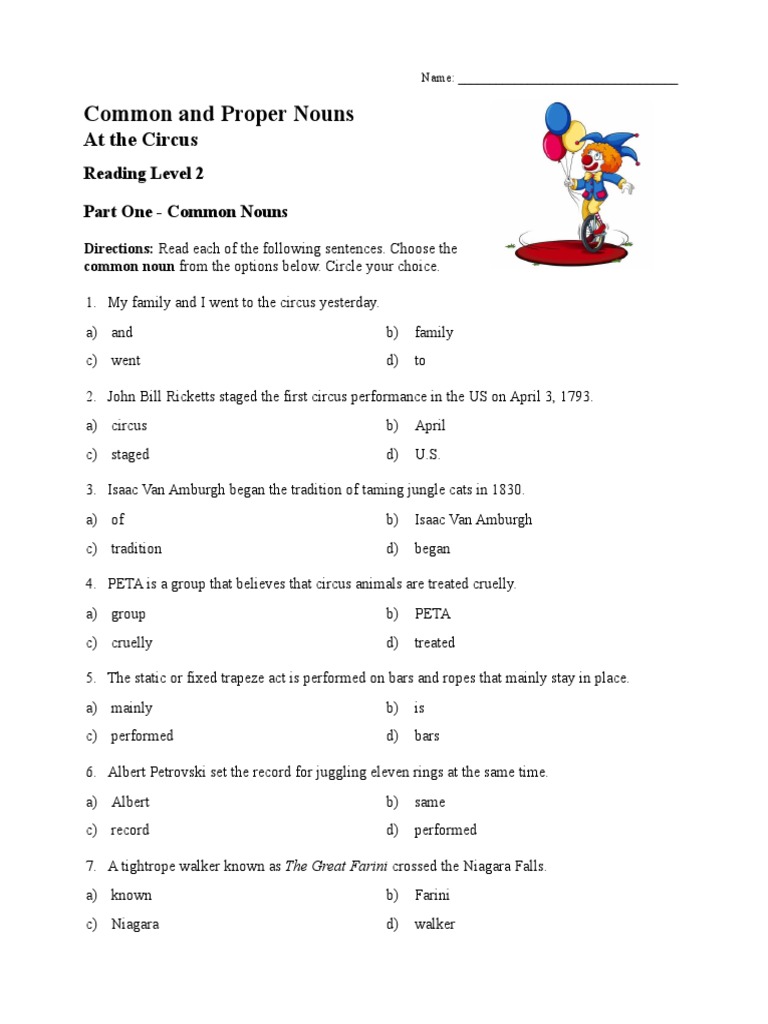 Common and Proper Nouns Reading Level 02 | PDF | Ringling Bros. And ...