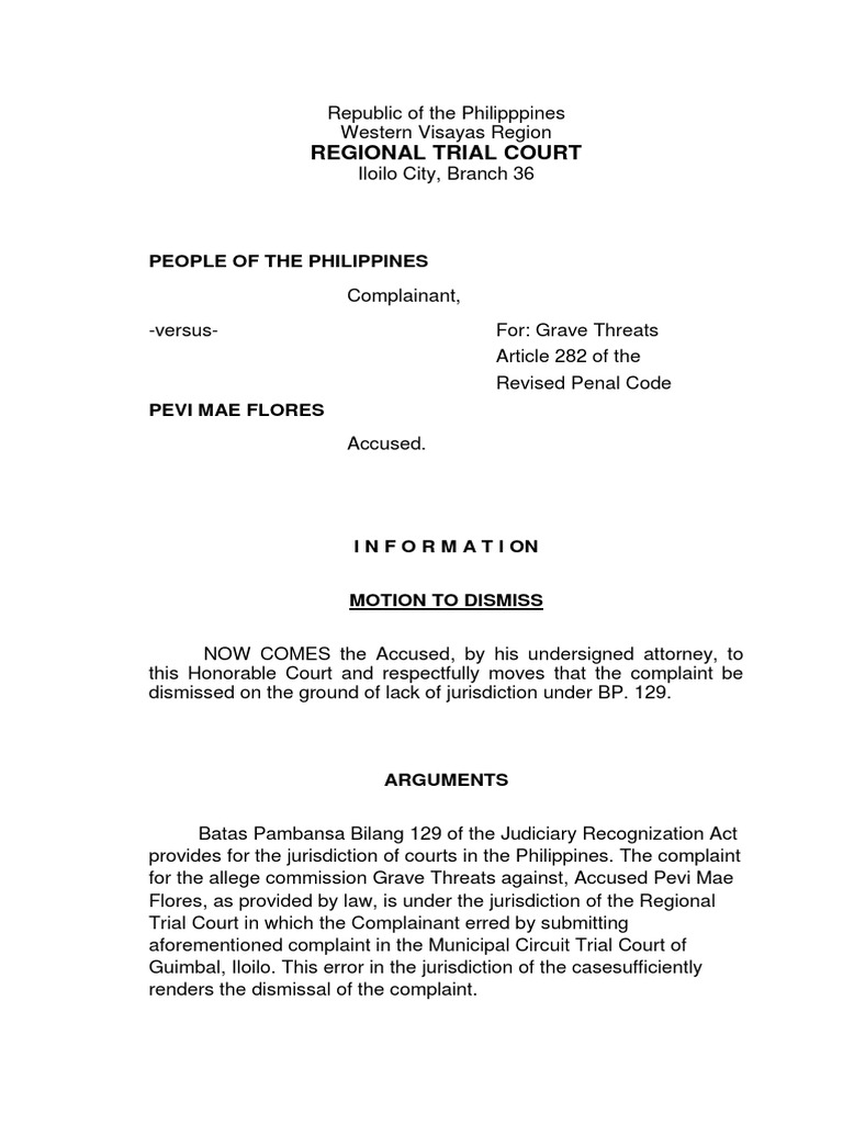 Motion To Dismiss - Criminal Case | PDF | Complaint | Virtue