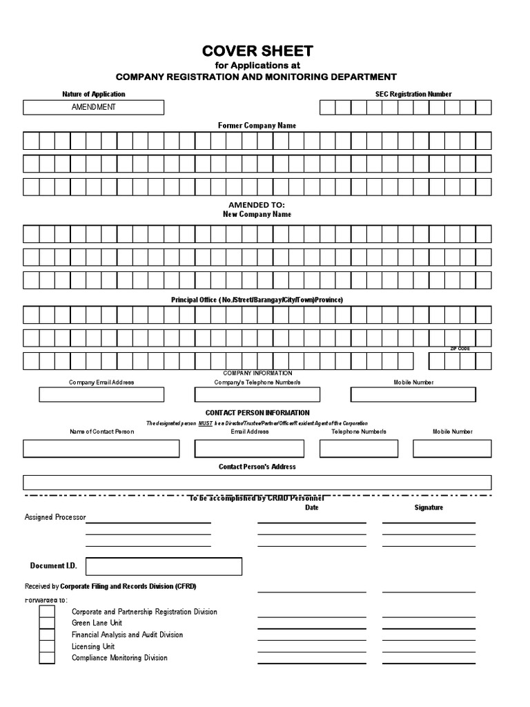Cover Sheet For Amendment PDF | PDF | Government | Business