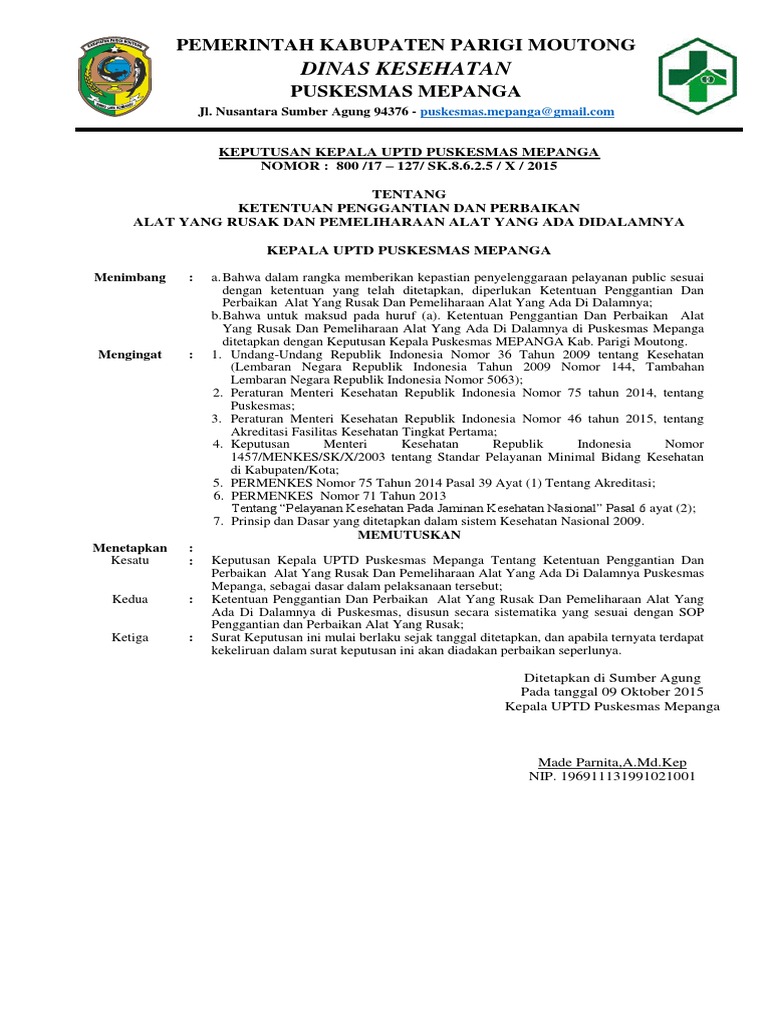 SK Penggantian Dan Perbaikan Alat Yang Rusak | PDF