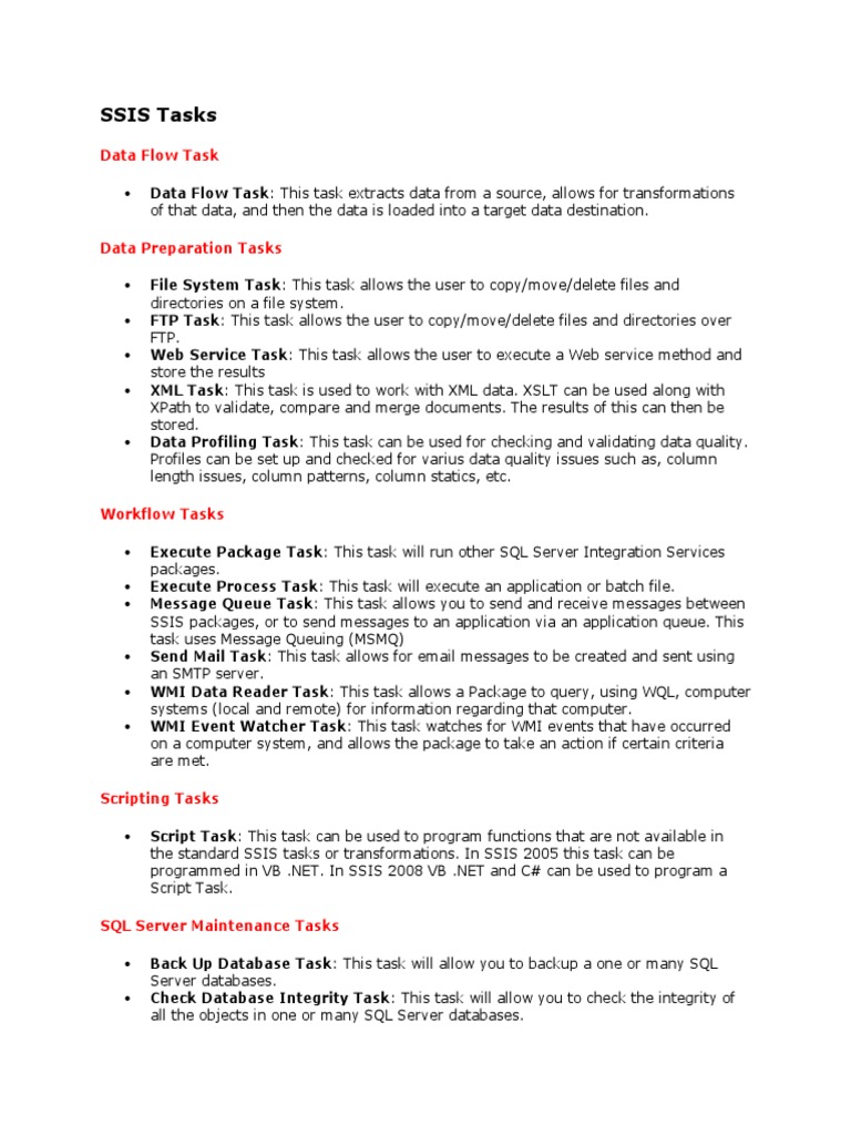 Ssis Tasks Data Flow Task Pdf Microsoft Sql Server Databases