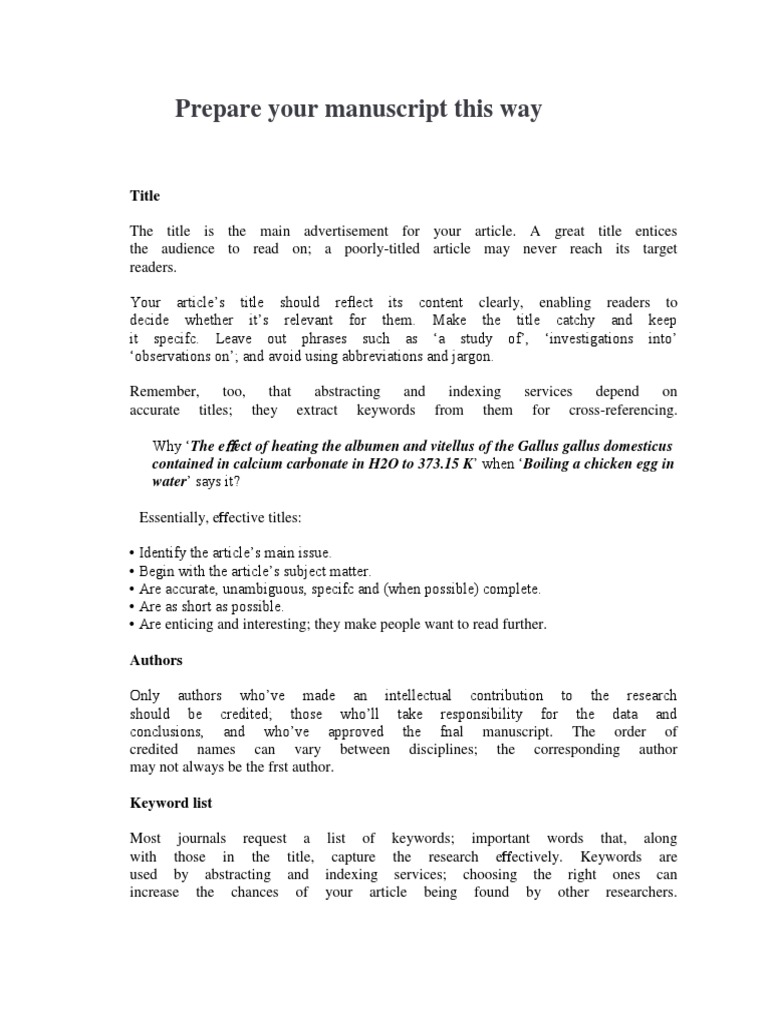 A Guide to Preparing Scientific Manuscripts for Publication: Key ...