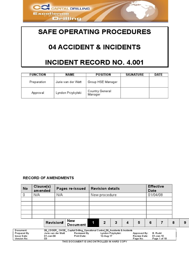 4-001 Incident Record | PDF | Audit | Occupational Safety And Health