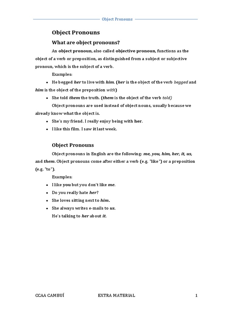 Object Pronouns.pdf | Pronoun | Object (Grammar)