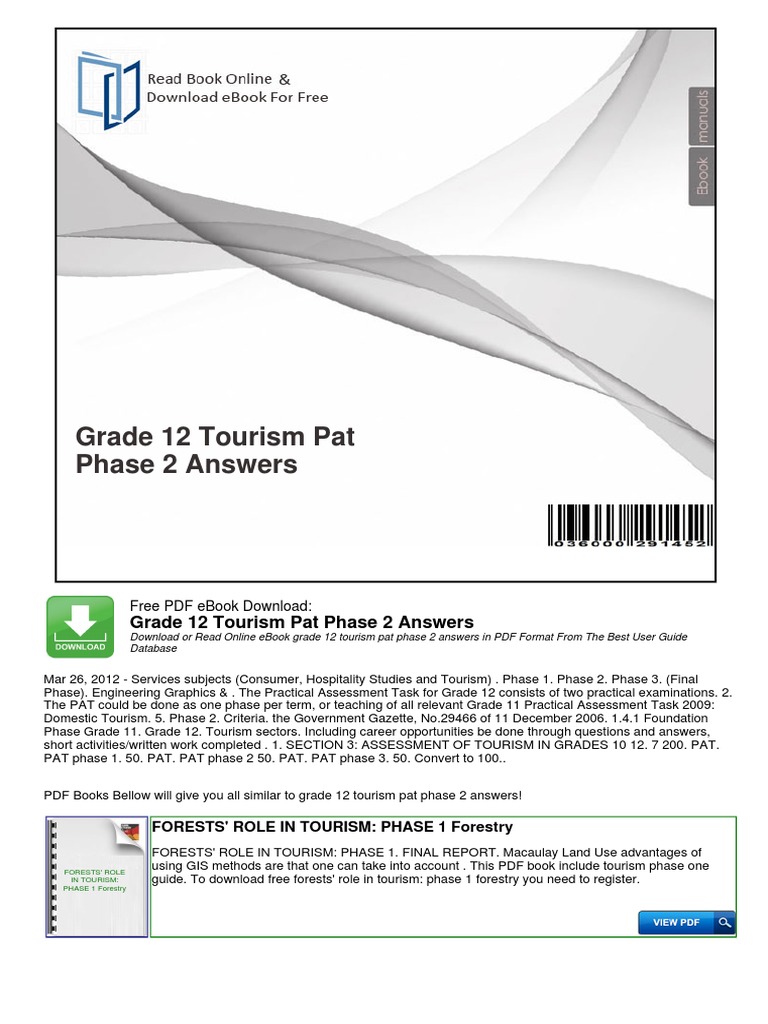 Grade 12 Tourism PAT Phase 2 Answers | PDF | Lesson Plan | Worksheet